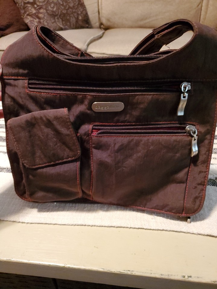 Baggallini Town Bag small Dark brown nylon crossbody travel bag | eBay UK