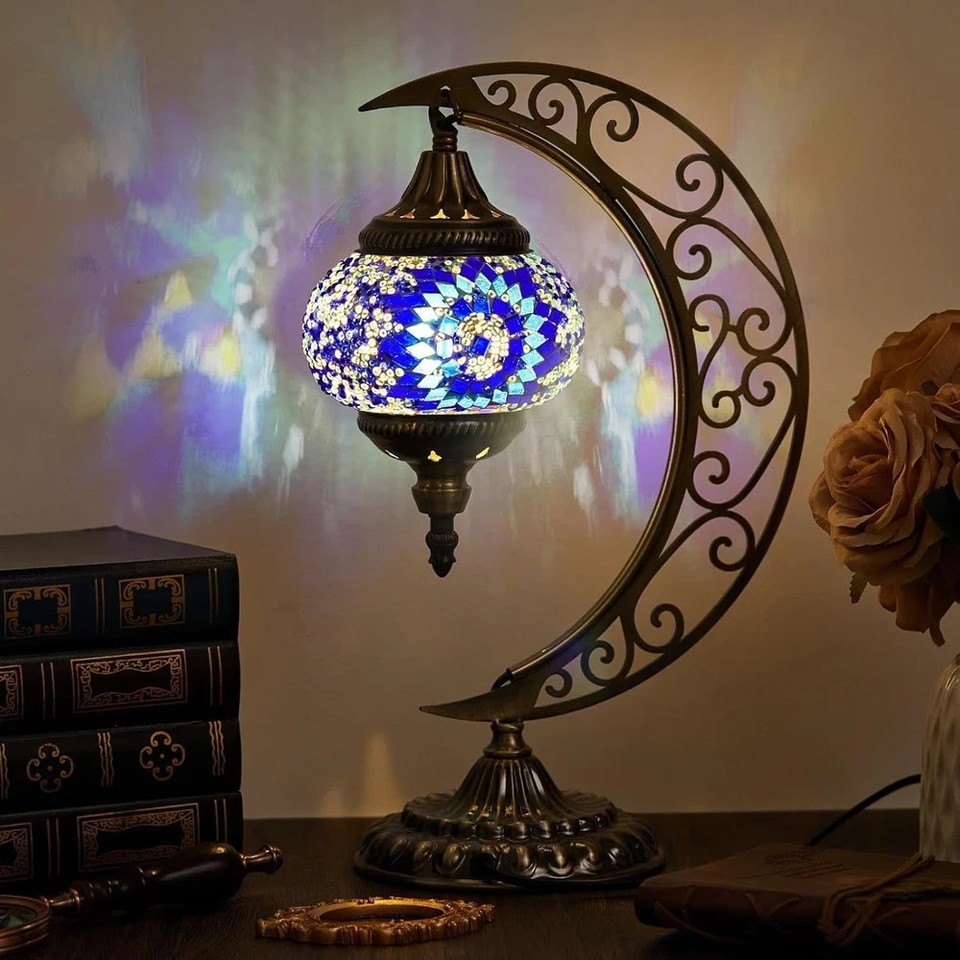 Turkish Lamp Turkish Moon Lamp Moroccan Stained Glass Table Light ...