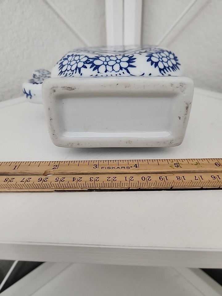 Vtg Small Chinese Porcelain Blue White Octagon Teapot Hand Painted No ...