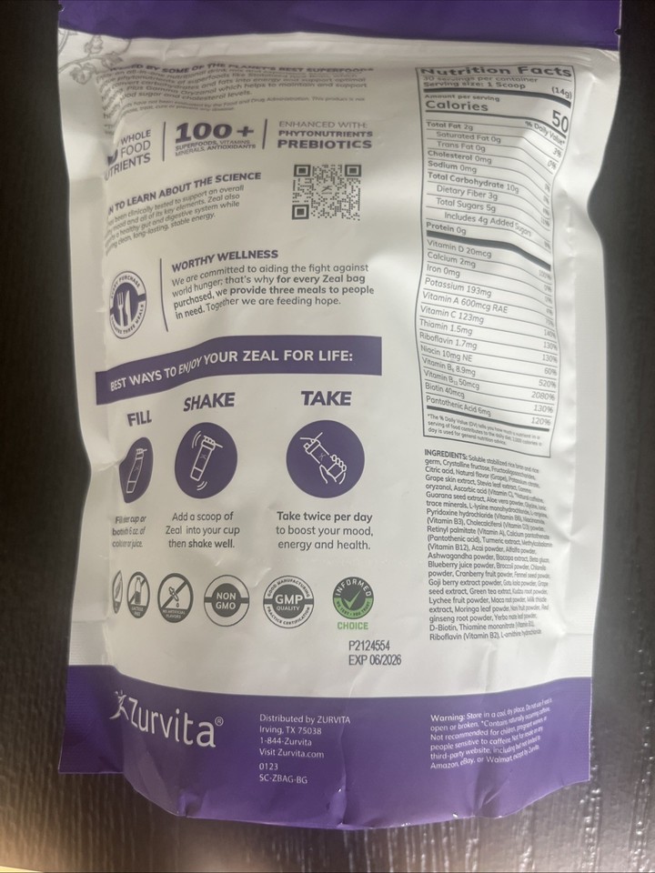 2x Zurvita Zeal for Life BOLD GRAPE Gluten Free Vegan 60 Servings Exp 6 ...