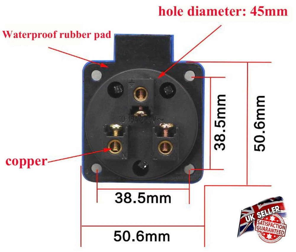 13AMP Black Panel Mount Caravan Camper Socket Connector 230V IP54 UK ...