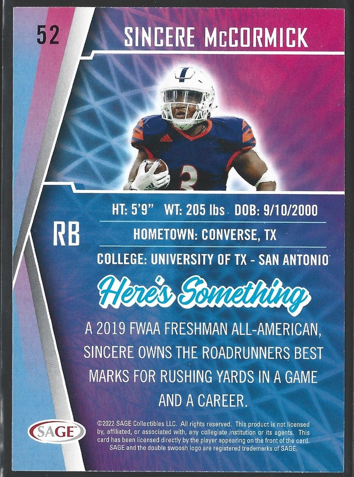 2022 Sage Football Sincere McCormick #52 | eBay