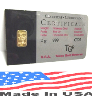 2 GRAM GOLD OR ORO BAR LINGOT BARRA 24K TGR BULLION 999.9 FINE N ...