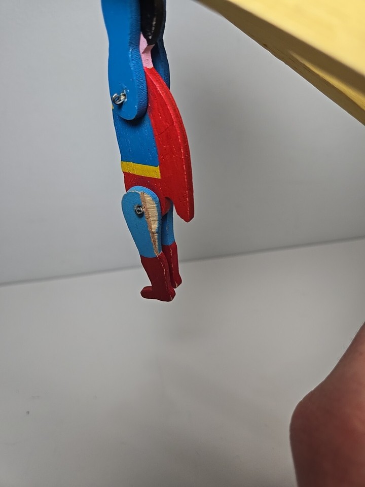 Vtg Folk Art Superman Acrobat Flip Toy Wooden Artisan Handmade Works ...