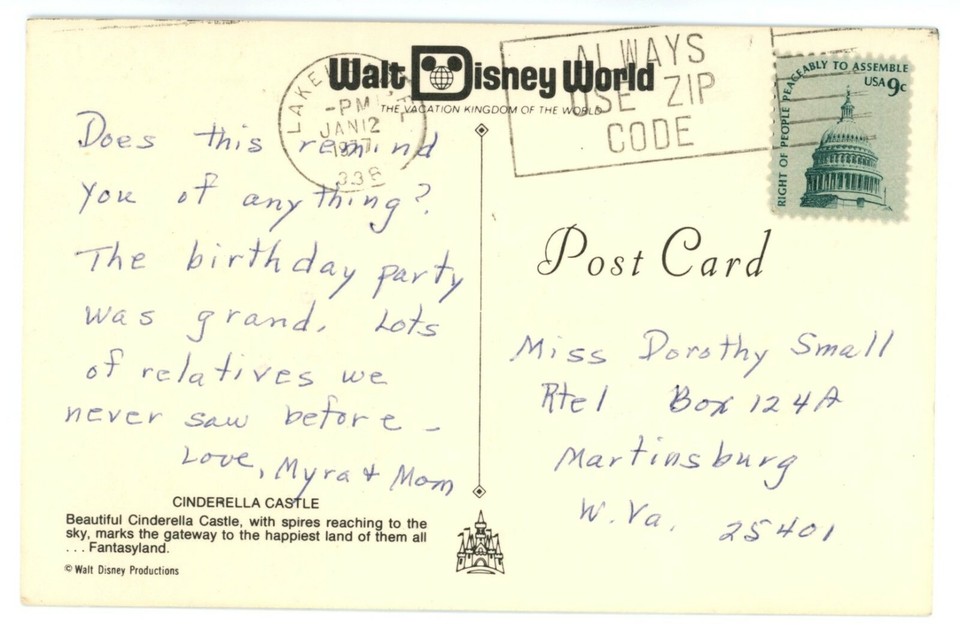 Walt Disney Cinderella Castle Postcard 1977 | eBay