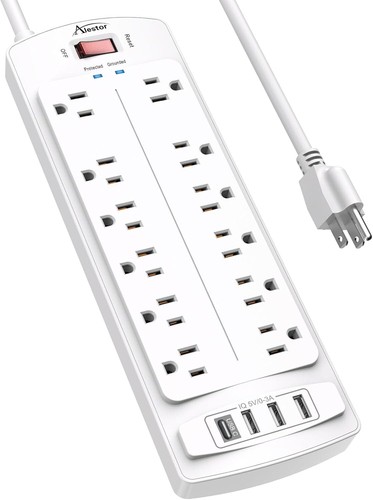Power Strip,ALESTOR Surge Protector with 12 Outlets and 4 USB 6 Ft ...