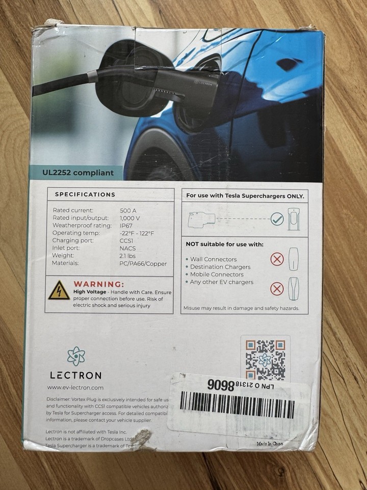 LECTRON Vortex Plug Supercharger To CCS1 Adapter 500A 1000V - New Open ...