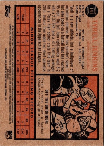 2011 Topps Heritage Minor League Tyrell Jenkins #141 Johnson City ...