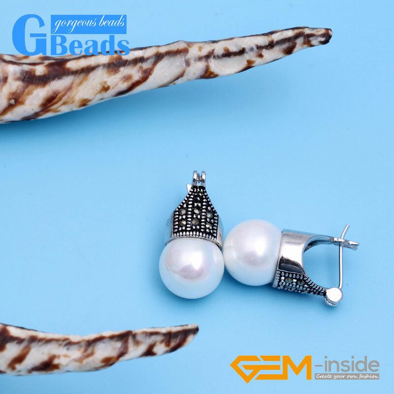 G-Beads Fashion 12mm Round Ball Beads Marcasite Silver Dangle Stud Hoop ...