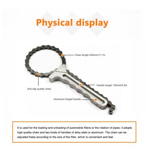 Heavy duty 16" Chain Oil Filter Wrench Remover Capacity 4" Oil Filter ...