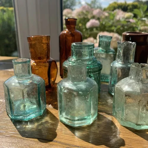 Antique Ink Wells, Vintage Ink Stoneware Pots Glass Bottles x 11 | eBay