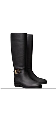 NIB Tory Burch Brooke Tall Riding Boots Perfect Black Tumbled Leather ...
