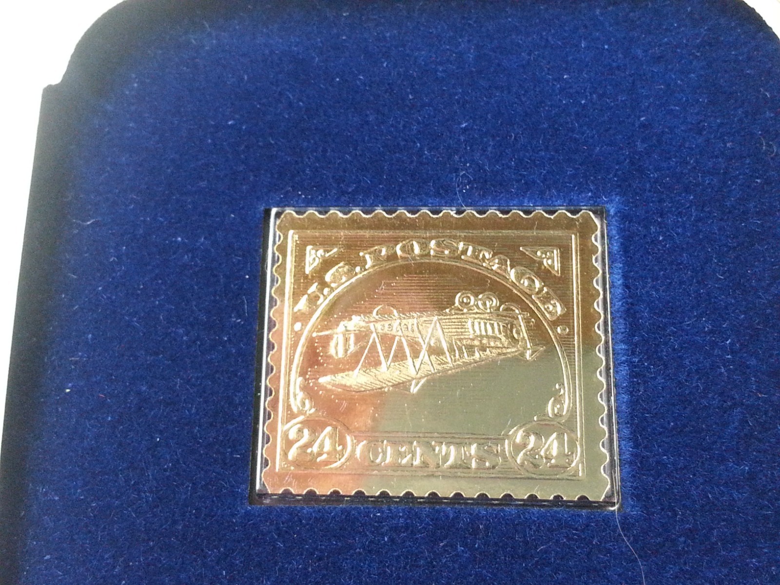 Inverted Upside Down Jenny 22kt Gold Replica Stamp & Envelope, Air Mail