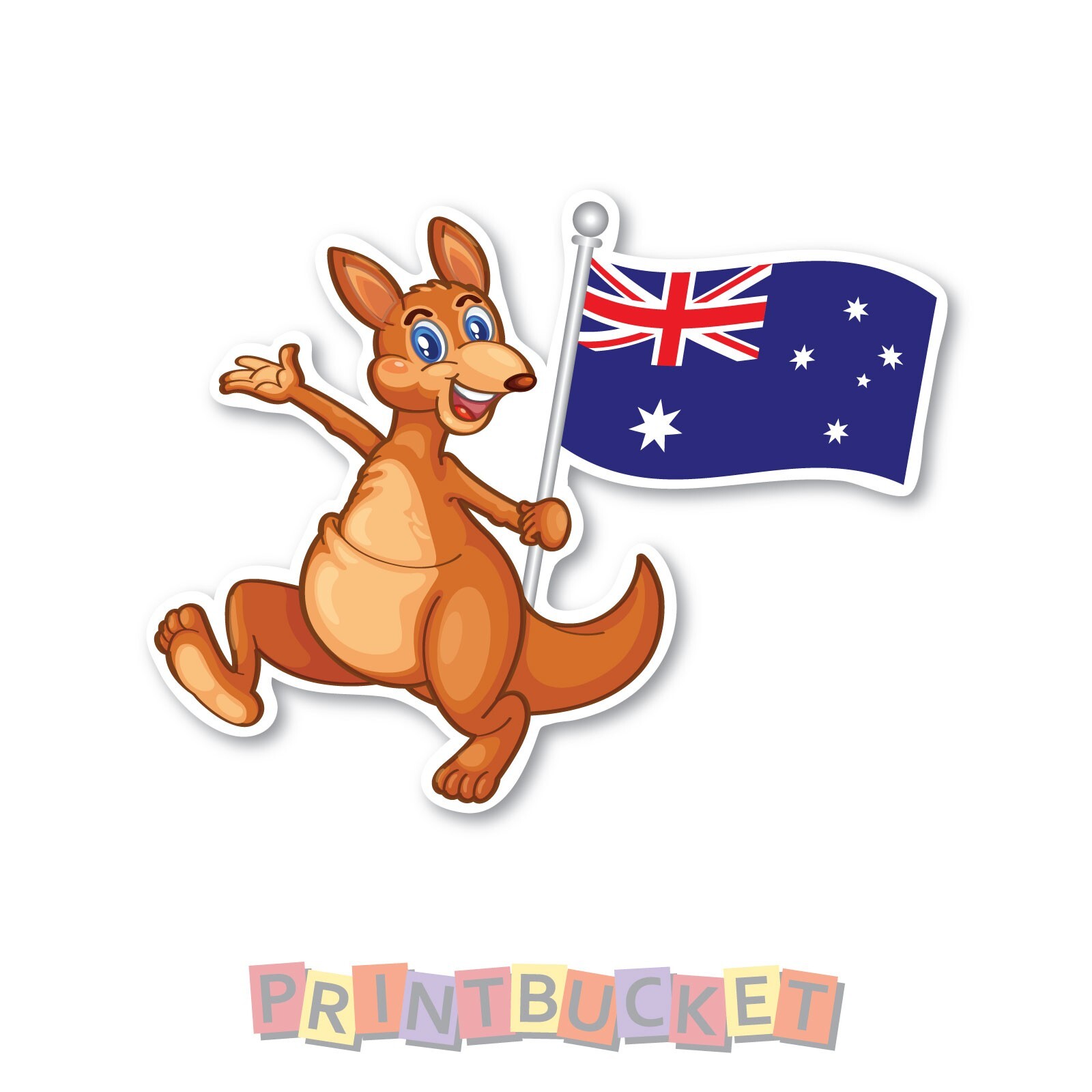 Cute kangaroo & Aussie flag sticker 130mm quality water/fade proof ...