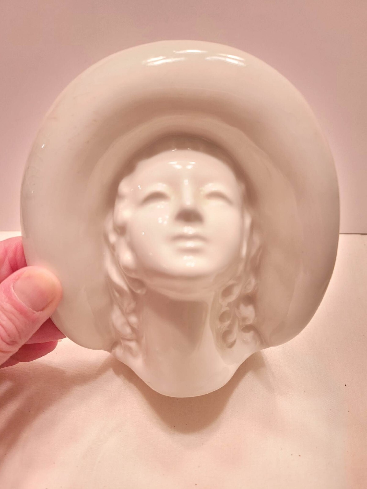 Vtg White Ceramic Lady w/Hat Head Vase Wall Pocket Art Deco USA | eBay