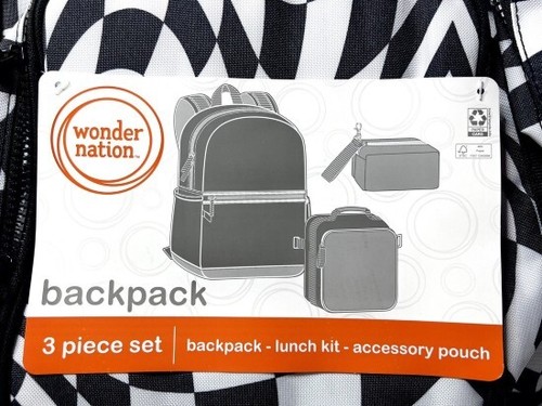 Wonder Nation Kids Backpack 3 in 1 Set, 17" twisted Check,Water ...