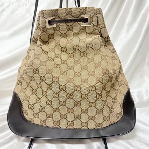 Vintage GUCCI Drawstring Backpack GG Monogram Canvas × Leather Bag | eBay