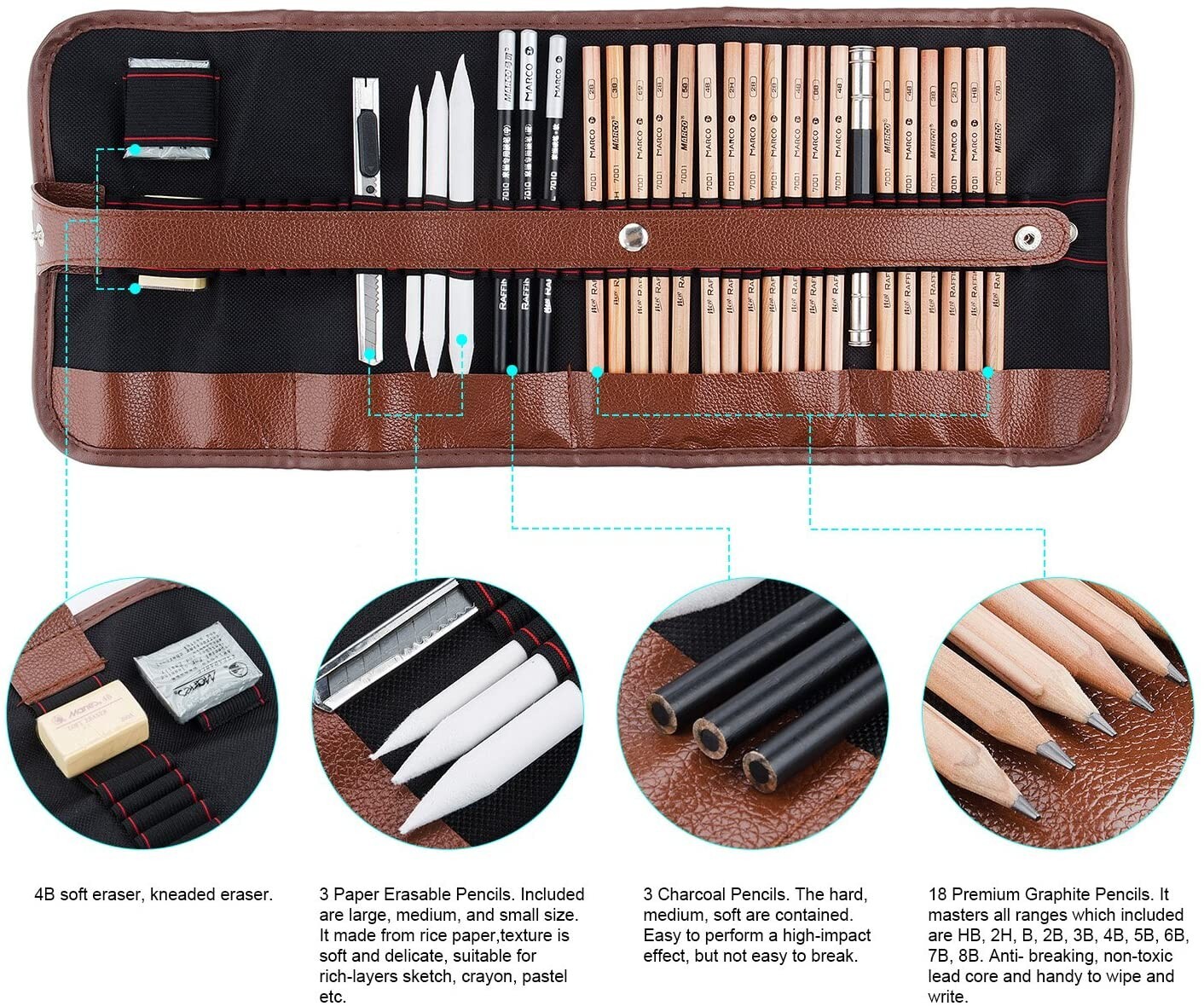 29PCS Professional Drawing Artist Kit Set Pencils And Sketch Charcoal ...