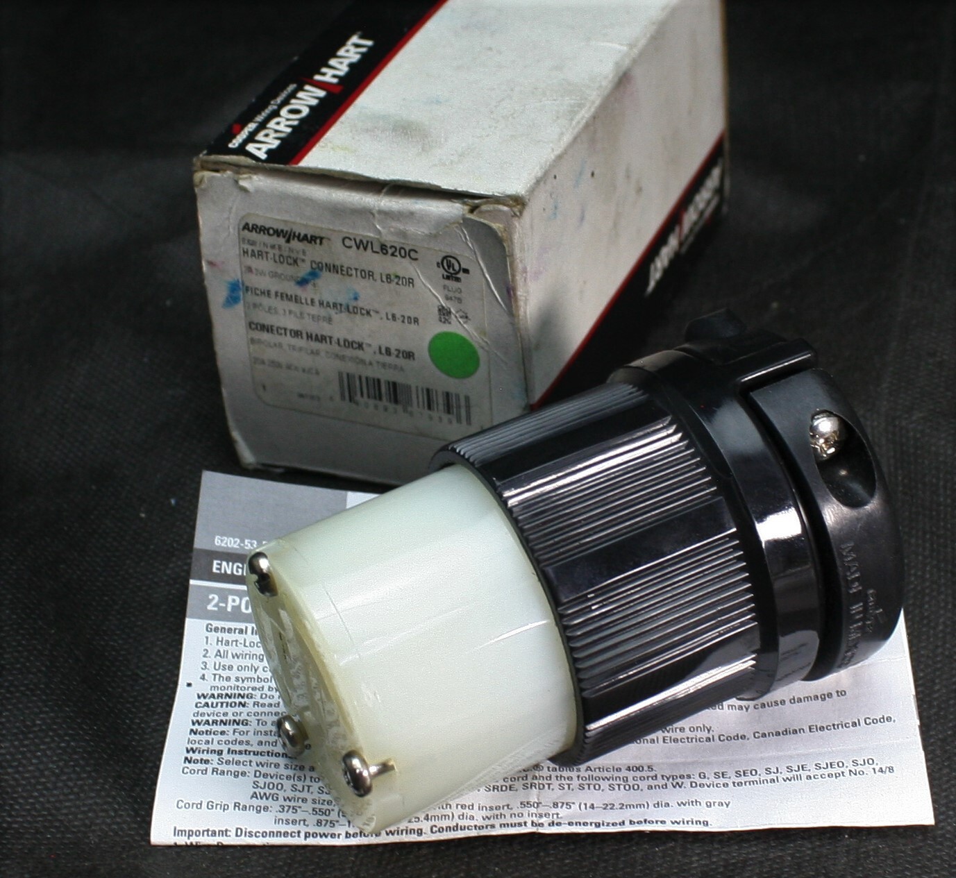 One (1) Eaton Arrow Hart L620C Locking Connector 20A 250V CWL620C ...