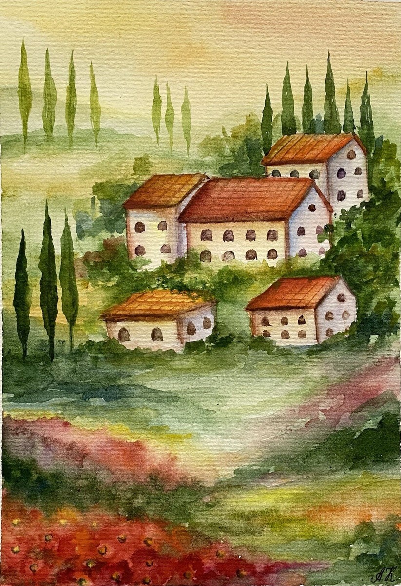 Easy Tuscan Paintings Poppy Field In Tuscany (Landscape Original Oil