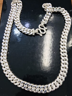999 FINE silver Handmade Miami Curb Chain Necklace 125.00 Grams 24 inch ...