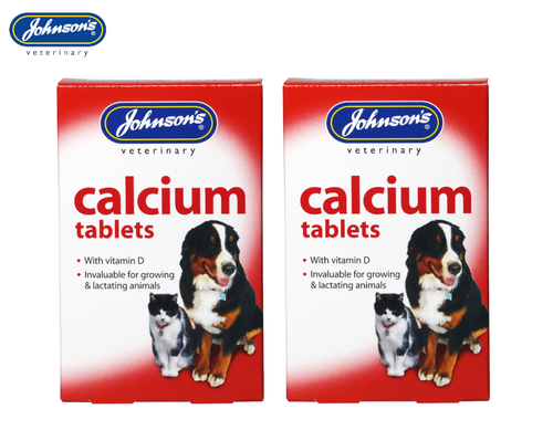 2X JOHNSONS VETERINARY CALCIUM TABLETS PET DOG CAT VITAMIN D SUPPLEMENT ...