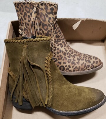 Sheryl Crow Distressed Leather western Bootie Distressed Olive Brown ...