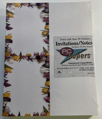 AMPAD Computer Paper Invitation Note Card stationery VTG 1990 Tulips 50 ...