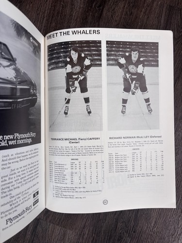 1972 New England Whalers Vs Minnesota Saints WHA Hockey PROGRAM Larry ...