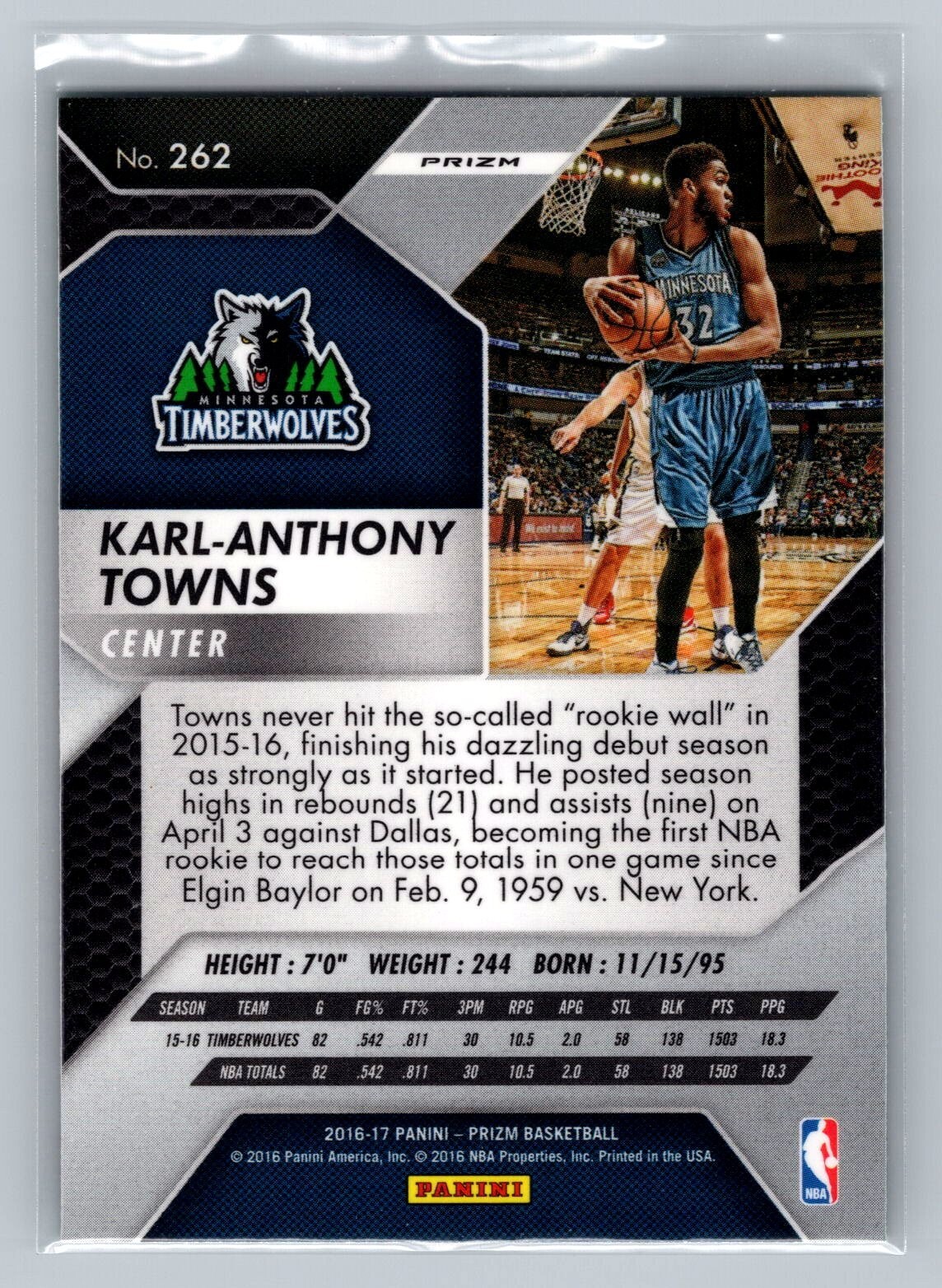 2016-17 Panini Prizm - Green Prizm #262 Karl-Anthony Towns for sale online | eBay