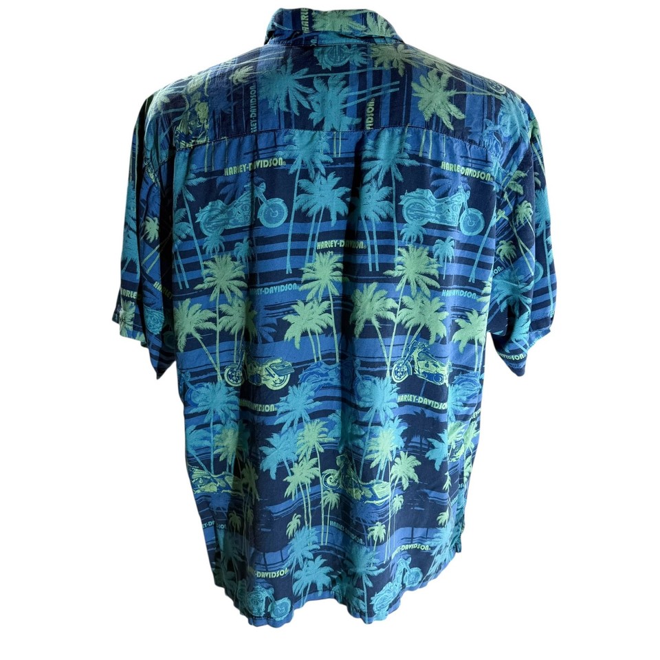 Harley-Davidson Hawaiian Shirt 3XL Motorcycles Palm Trees Blue Green ...