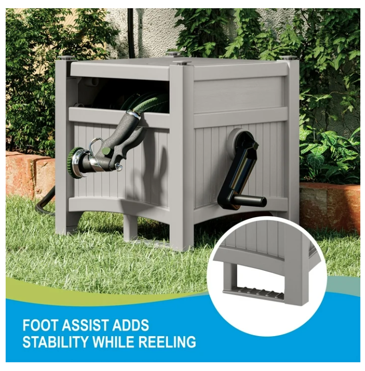 Outdoor 100ft Garden Hose Reel Box with Hideaway Storage – Gray | eBay