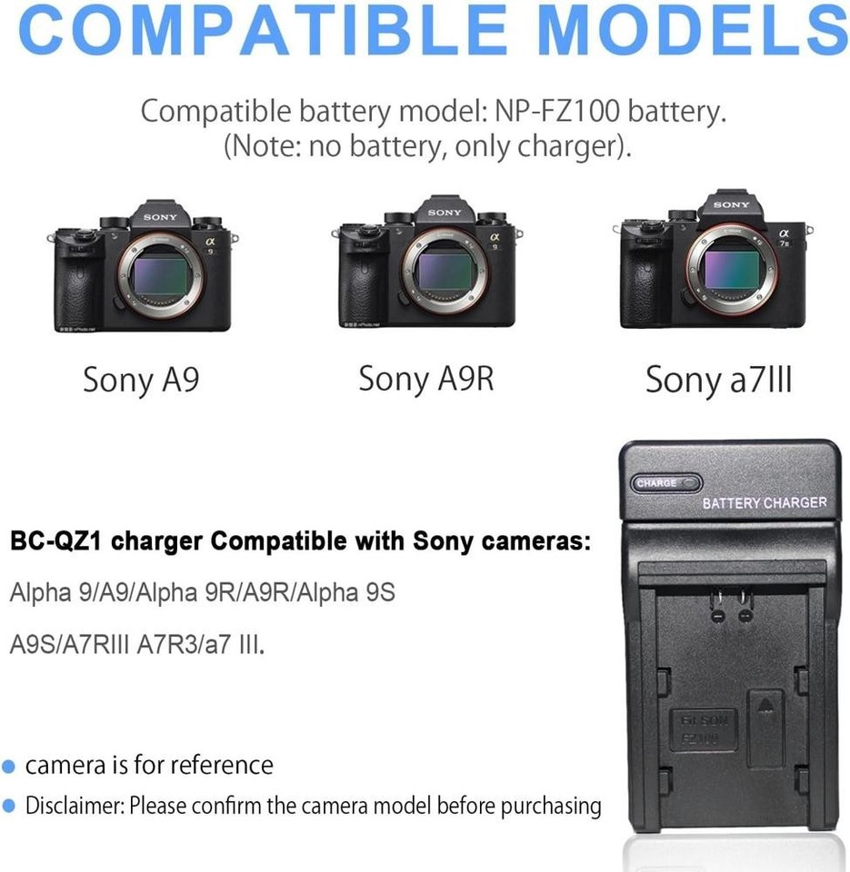 NP-FZ100 Battery Charger BC-QZ1 Charger with Plug Compatible with Sony ...