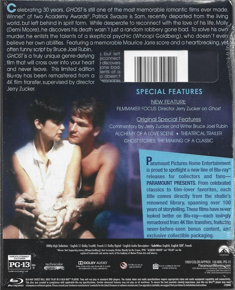 Ghost (1990) (Blu-ray Disc, 2020, Paramount Presents) w/slipcover, NEW ...