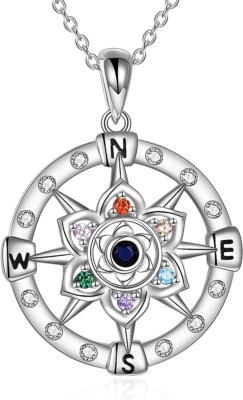 Sterling Silver Compass Lotus Flower Chakra Pendant Necklace Jewelry ...