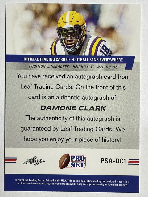 2022 Leaf Pro Set Draft - Autographs #PSA-DC1 Damone Clark (AU, RC) for ...