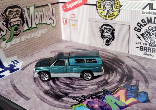 👓Hot Wheels 1995 #348🔥Dodge RAM 1500 Met Green & Removable Camper Shell ...