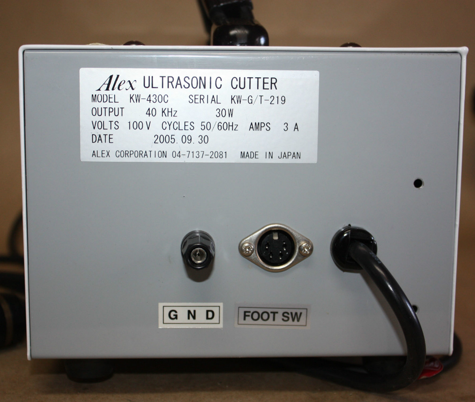 Alex Ultrasonic cutter KW-430C CYCLES 50/60HZ 100V OUTPUT 40KHz 30 W ...