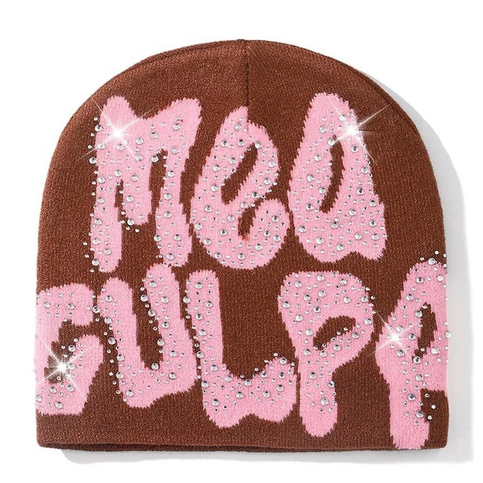 Warm MEA Culpa Beanies Hat with Rhinestone Knitted Slouchy Cap for ...