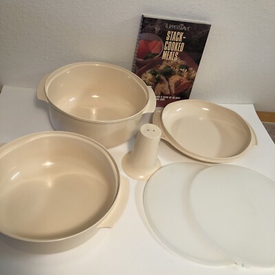 Tupperware 6 Piece Cookbook Tupperwave Microwave System Almond Stack ...