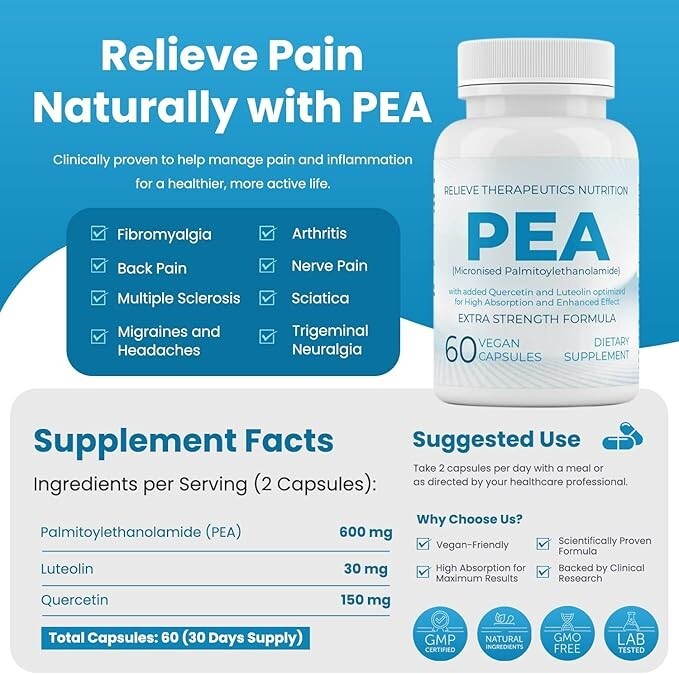 Palmitoylethanolamide Pea Supplement with Quercetin & Luteolin - High ...