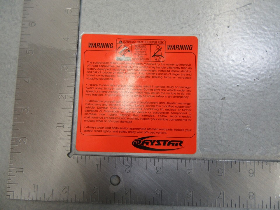 Daystar Modified Suspension Warning Decal Sticker ~4" Wide | eBay