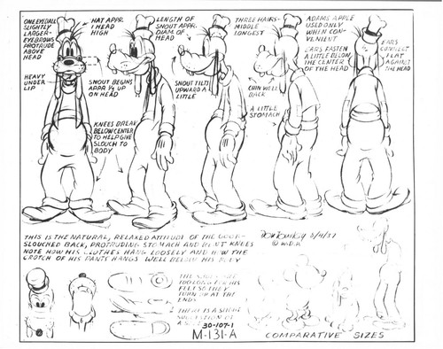 Disney Photostat Model Sheet Goofy Comparative Sizes Don Towsley 8/4/37 ...