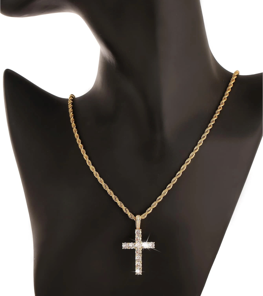 Necklace Stainless Steel Twisted Rope Chain Cross Pendant Women Men ...