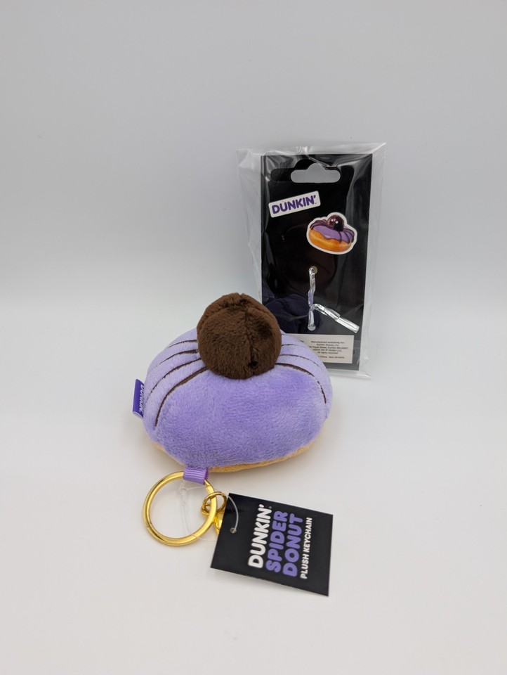 Dunkin Spider Donut Plush Keychain + Straw Buddy 2025 Halloween Limited ...