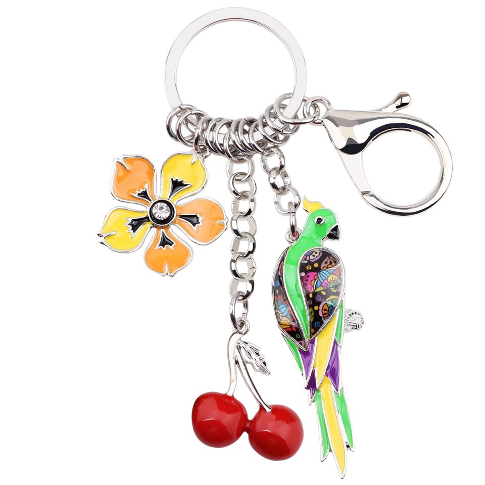 Enamel Alloy Bird Parrot Cherry Flower Keychain Rings For Women Bag ...