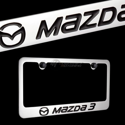 Mazda Mazda3 Chrome Plated Brass License Plate Frame with 2 Black Caps ...