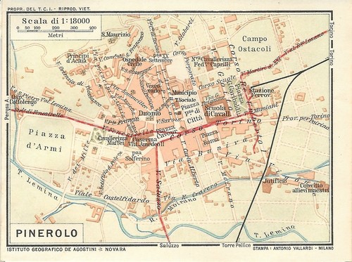 Carta geografica antica PINEROLO Pianta della città TORINO 1914 Antique ...