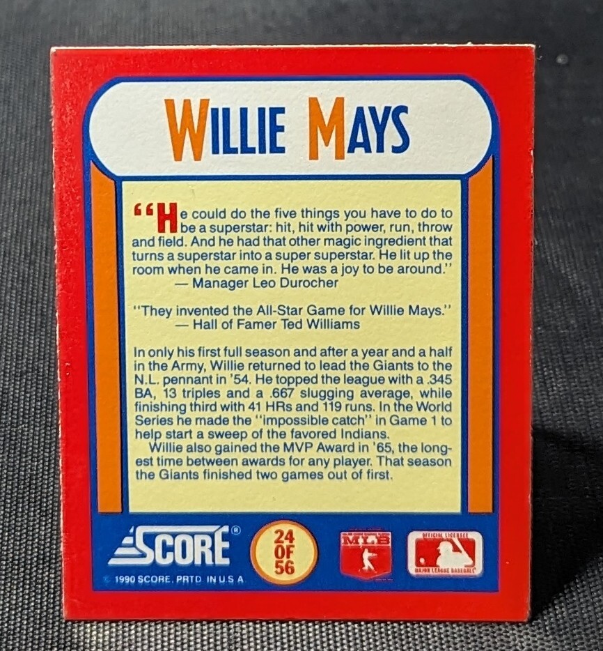 1954 Willie Mays 1990 Score The MVP's Magic Motion Trivia Mini Card #24 ...