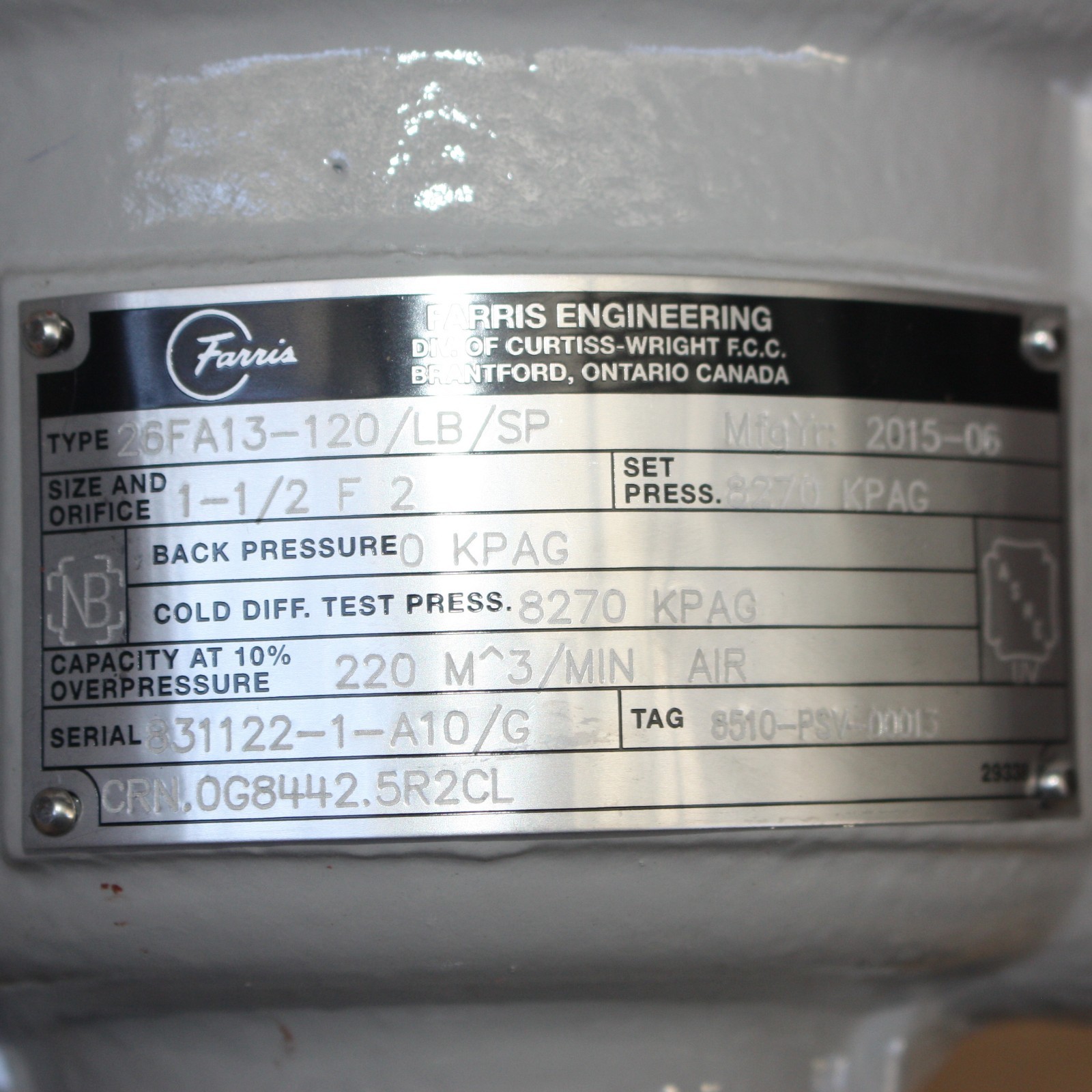 FARRIS 26FA13L-120/LB/SP 8270 KPAG 1-1/2 F 2 PRESSURE RELIEF VALVE 1.5 ...